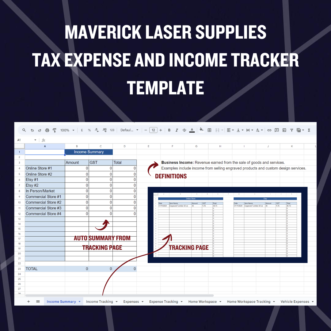 Maverick Laser Supplies Tax Expense And Income Tracker Template and FR ...